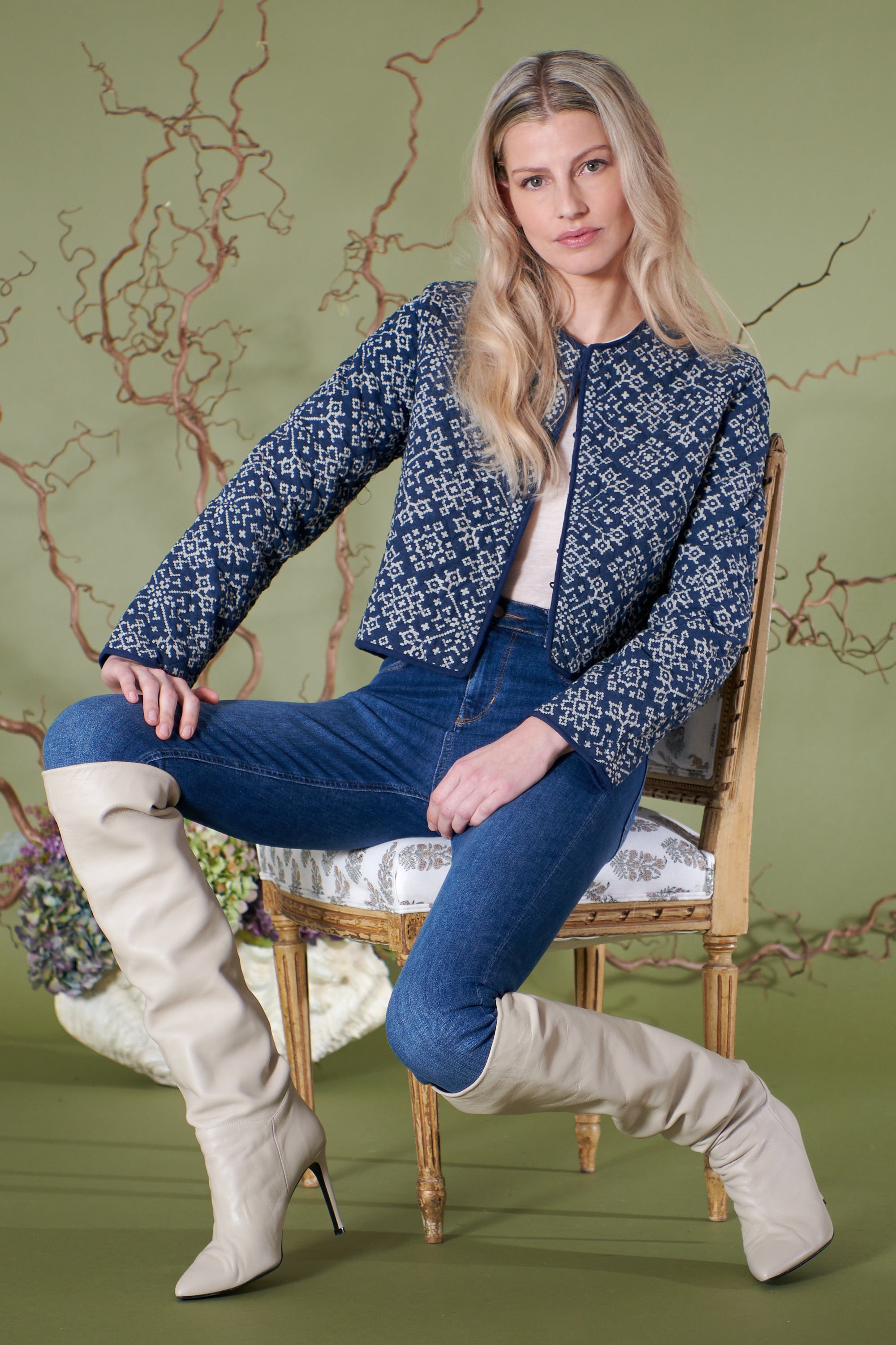 Lara Jacket in Indigo Matrix – Neve & Noor